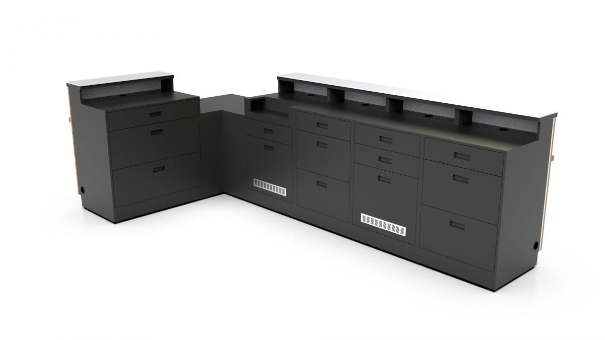 Checkout Counter with Front Shelf, Basic, L Type | Voll Global